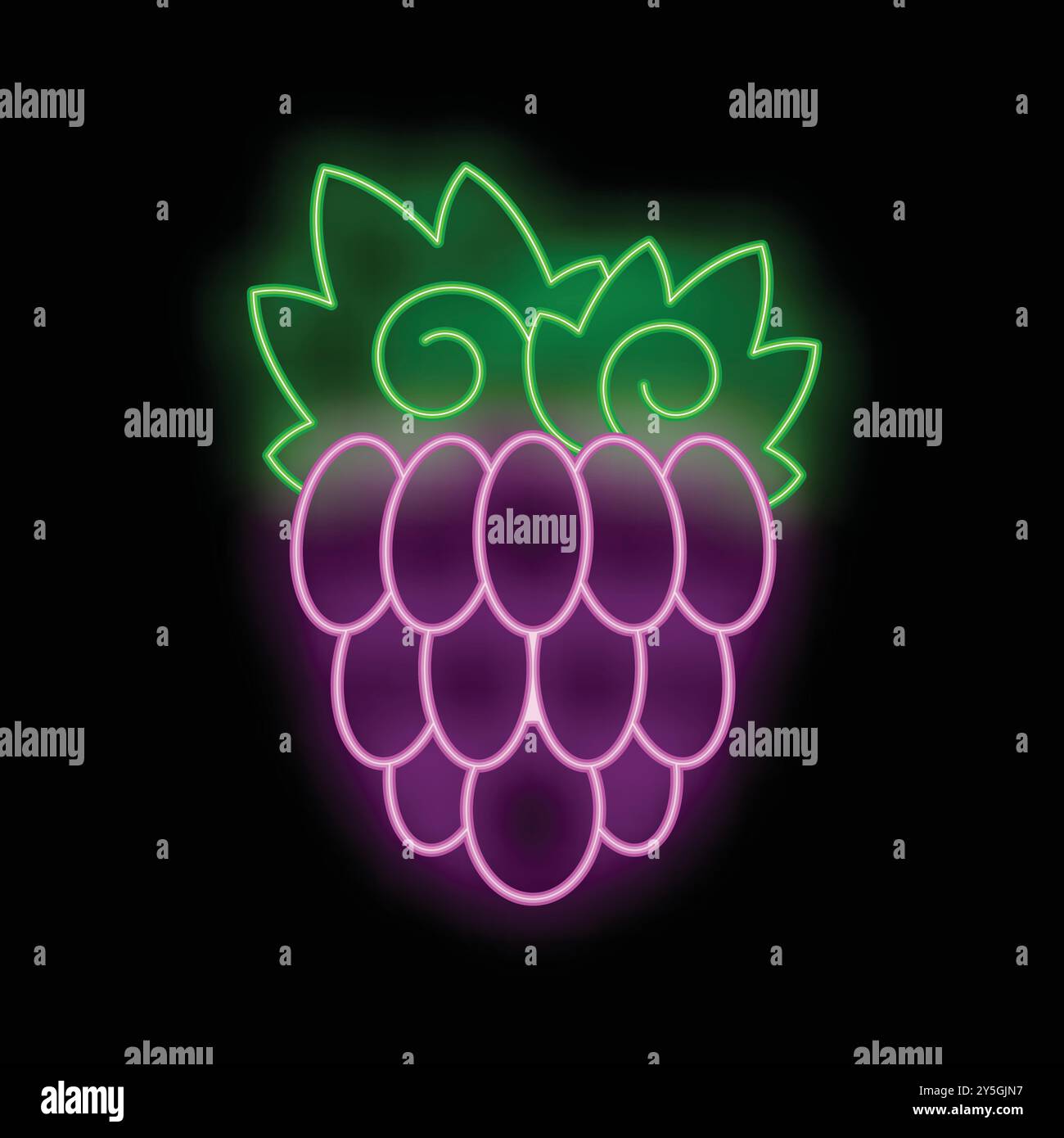Glowing neon sign depicting a stylized blackberry with purple berries ...
