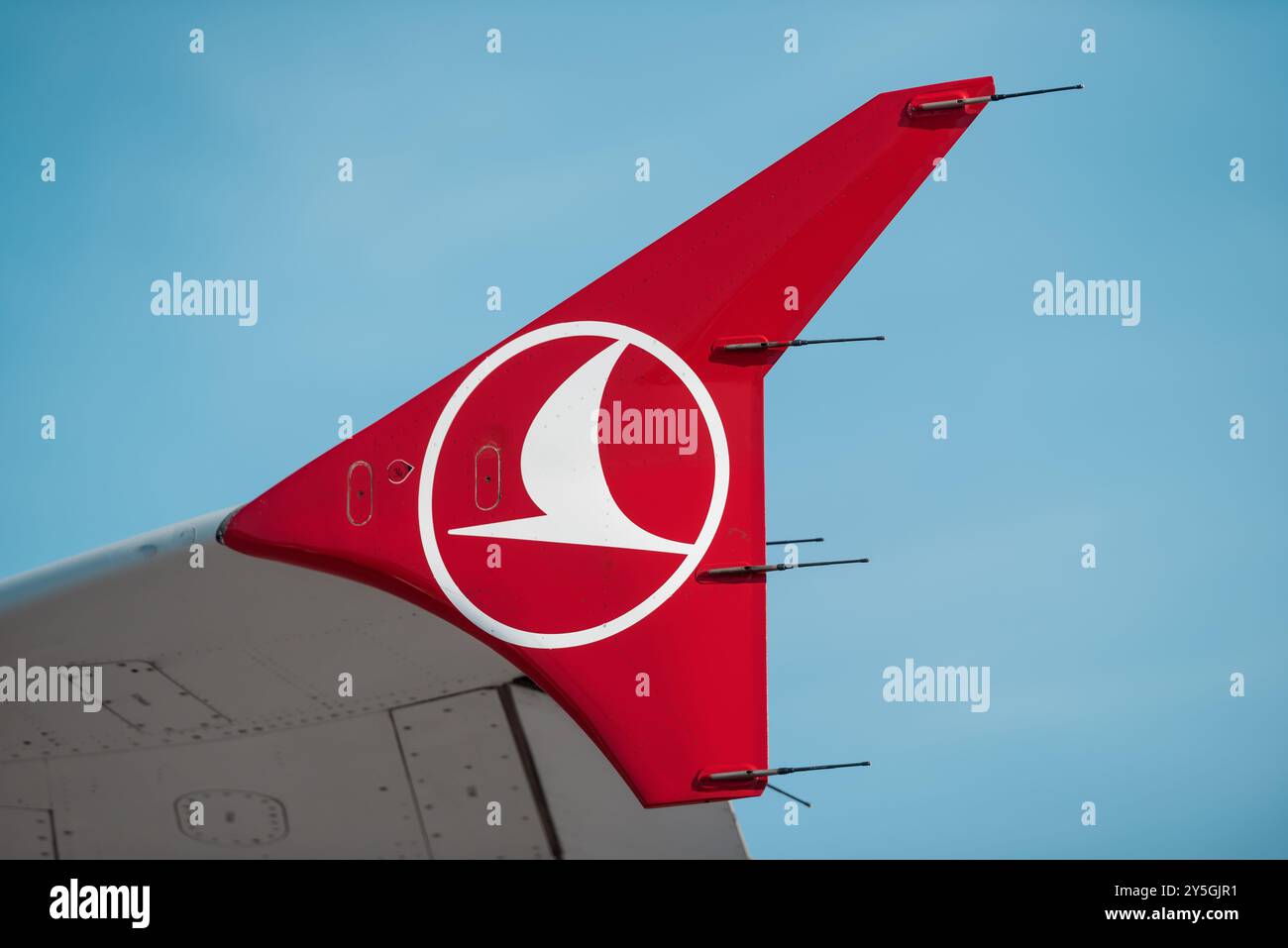 Airplane wingtip against clear blue sky hi-res stock photography and ...