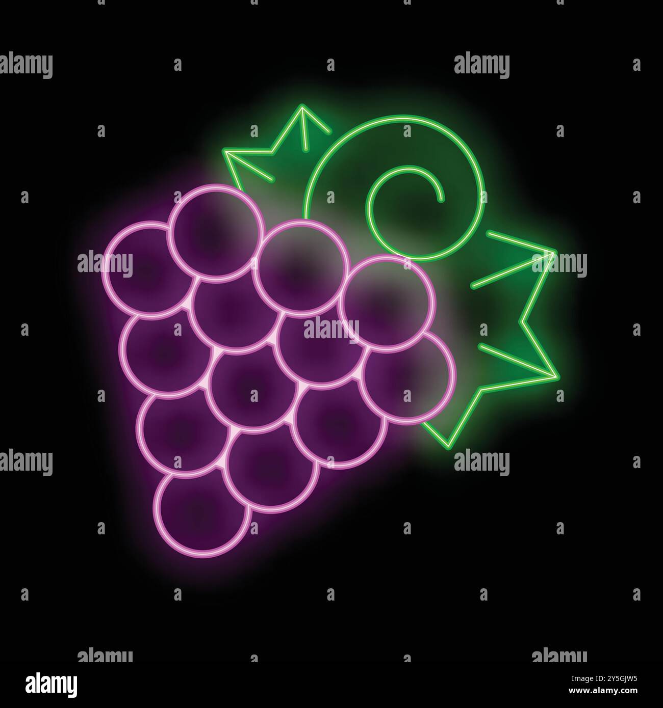Neon sign showing bunch of grapes glowing on black background Stock ...