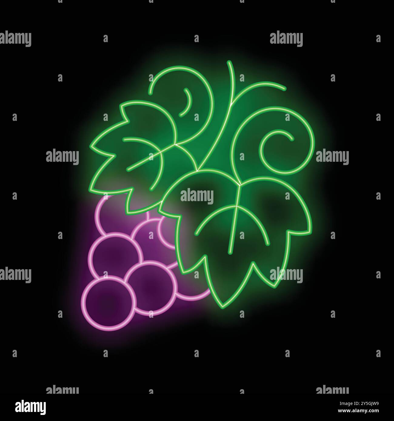Neon sign showing a bunch of grapes with leaves glowing in purple and ...