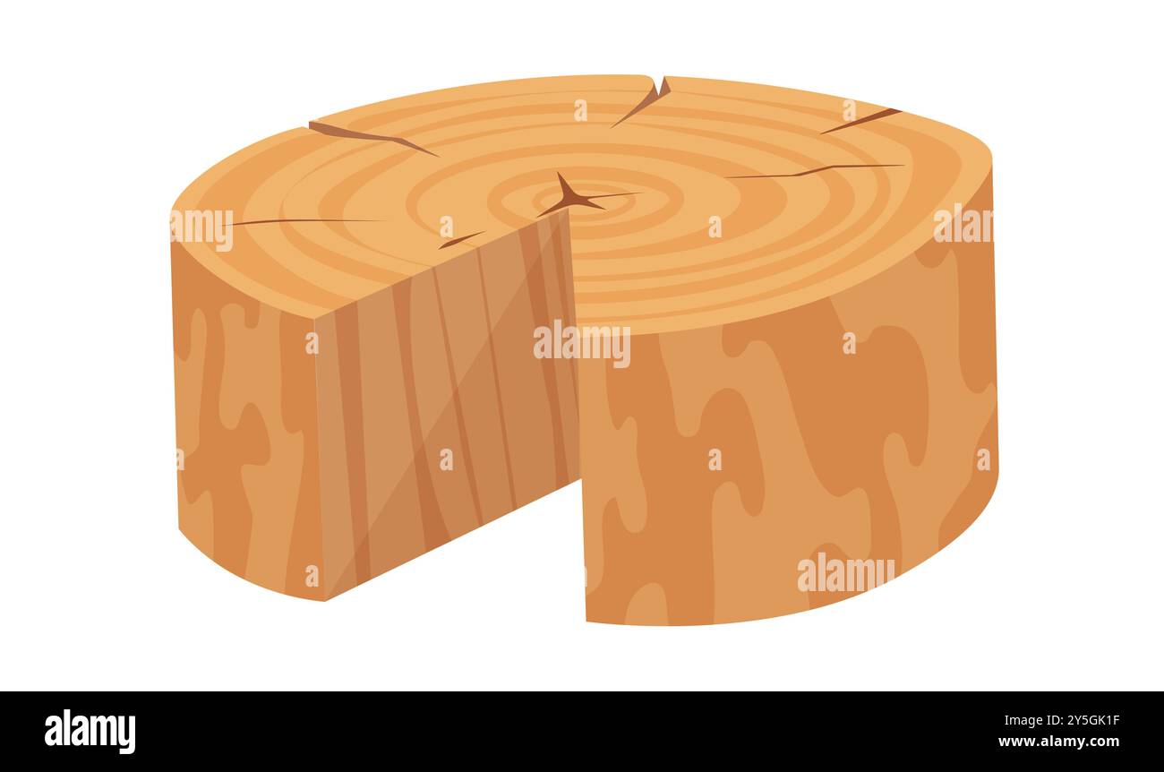 A vector image of a wooden log slice with a cut-out section, showing ...