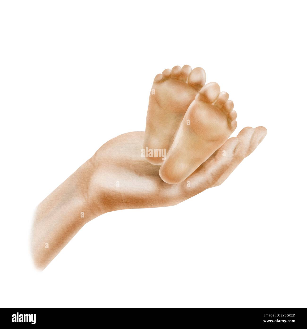 A parent's hand gently, lovingly holds the legs of his newborn baby ...