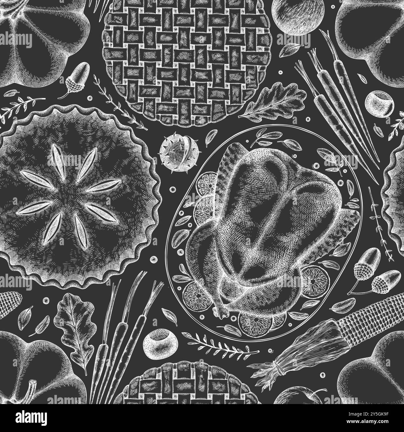 Vector Hand Drawn Chalk Board Thanksgiving Menu Seamless Pattern ...