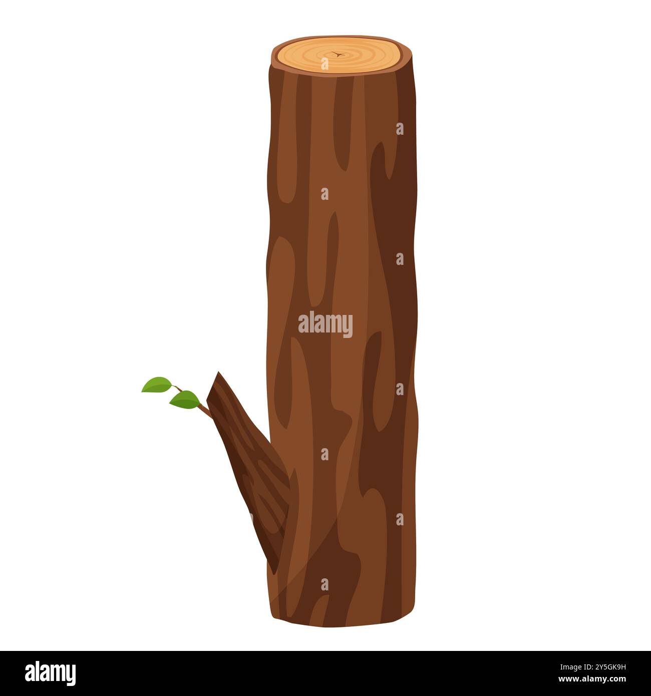 A vector illustration of a tall wooden log with a small branch and ...