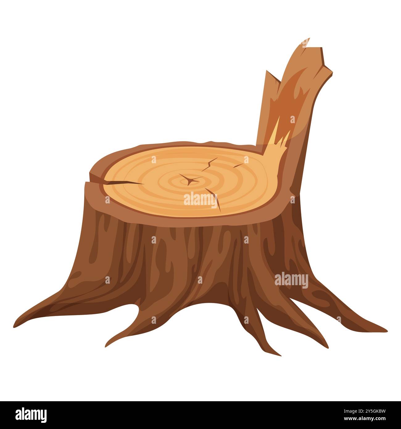 A vector illustration of a tree stump with roots and detailed texture ...