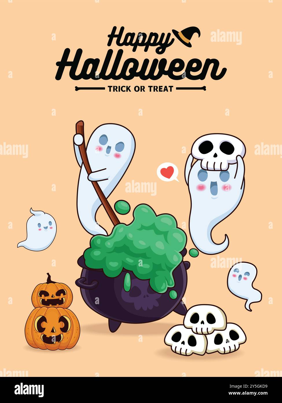 Vintage Halloween poster design with vector ghost character Stock ...