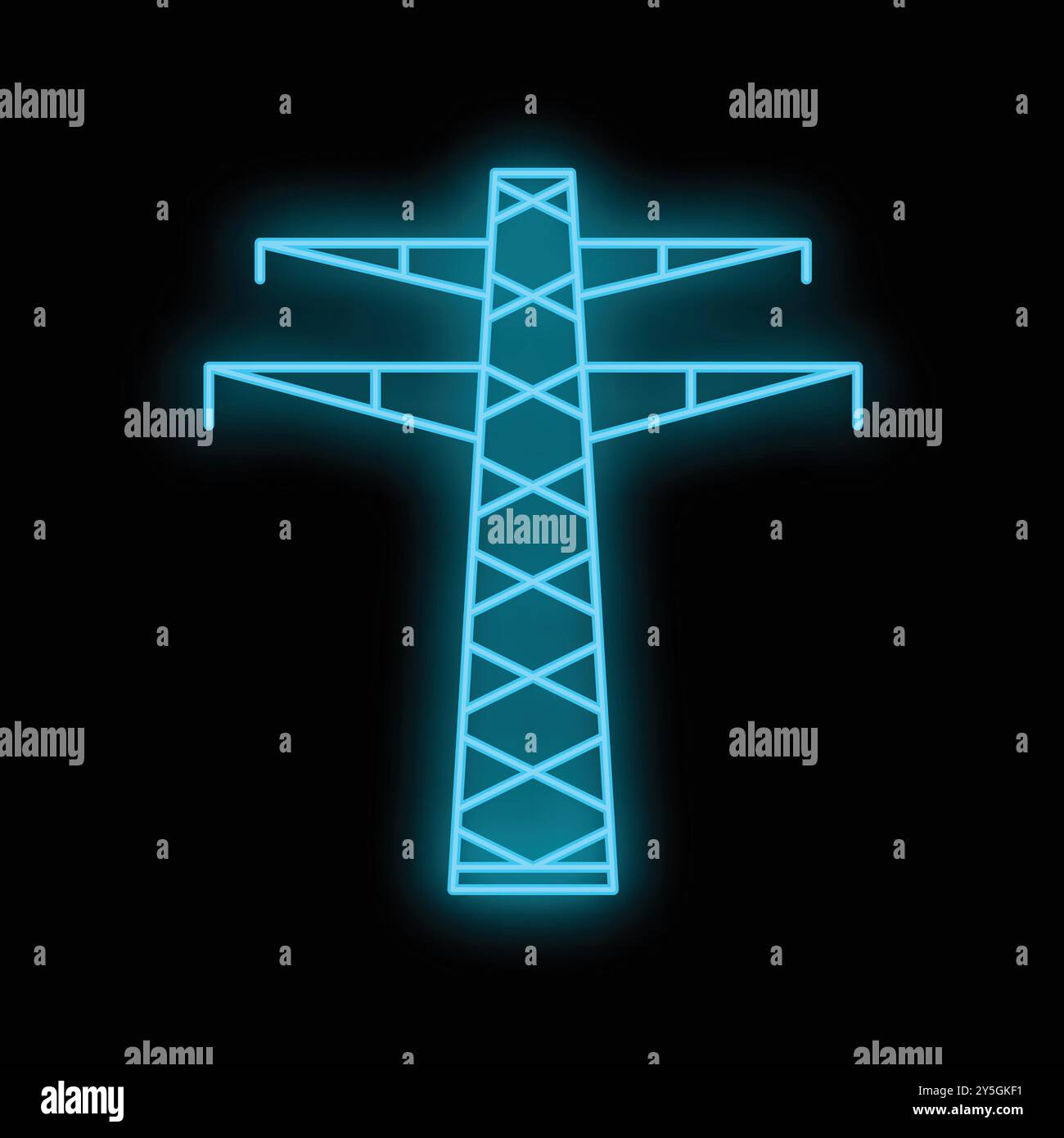 Neon blue icon of electric pylon glowing on black background Stock ...