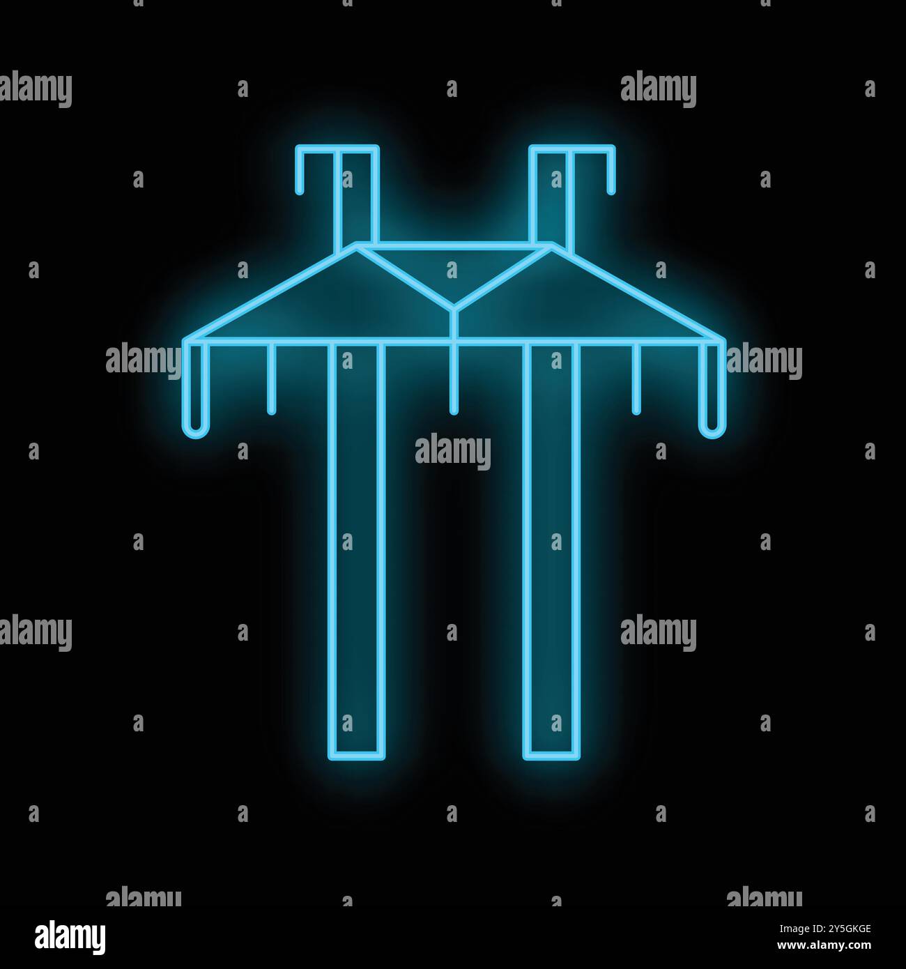 Glowing blue neon icon of an electricity pylon is providing power ...