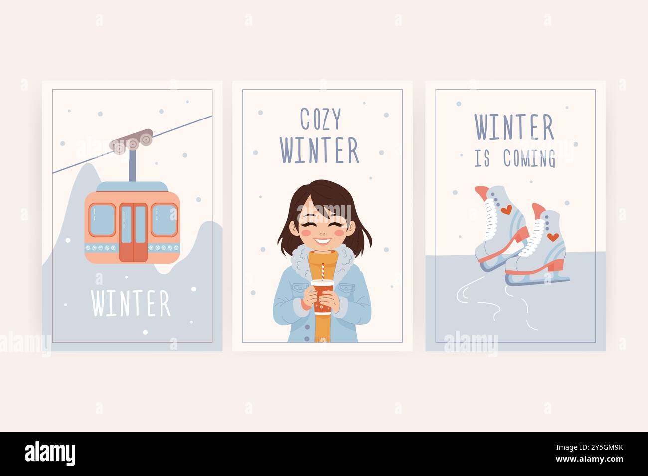Winter holiday poster set, cozy winter. Vector illustration simple ...