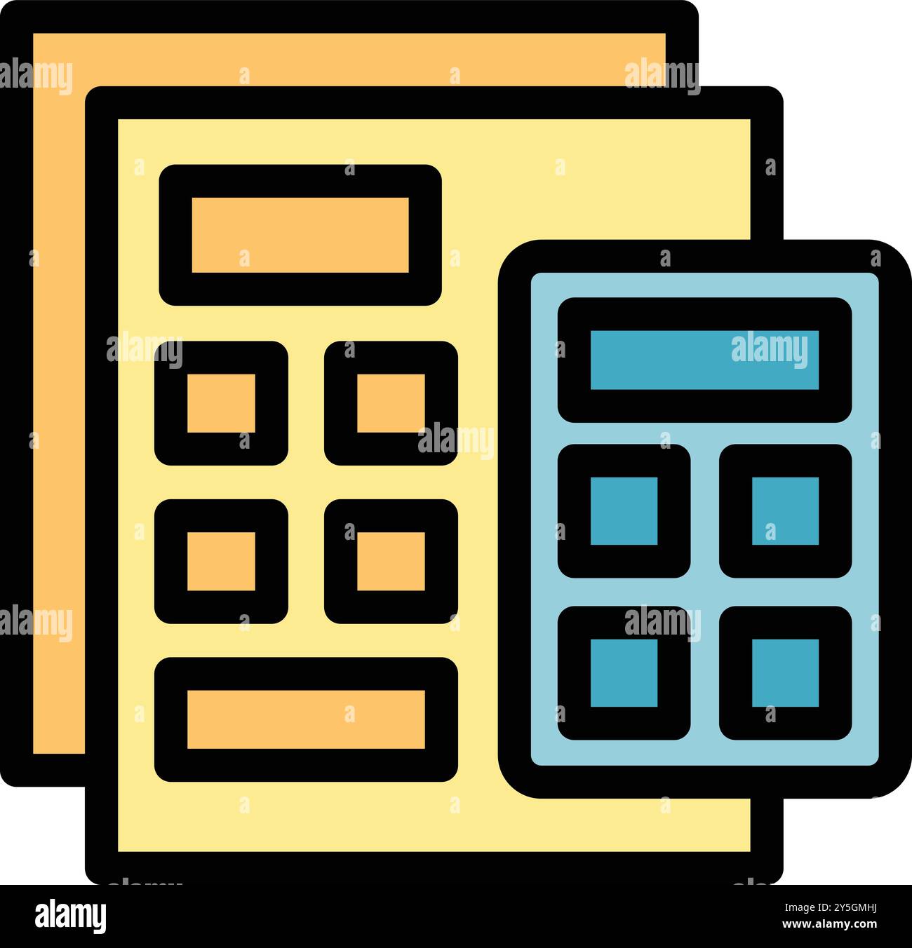 Colorful calculator calculating budget on paperwork icon, outline style ...