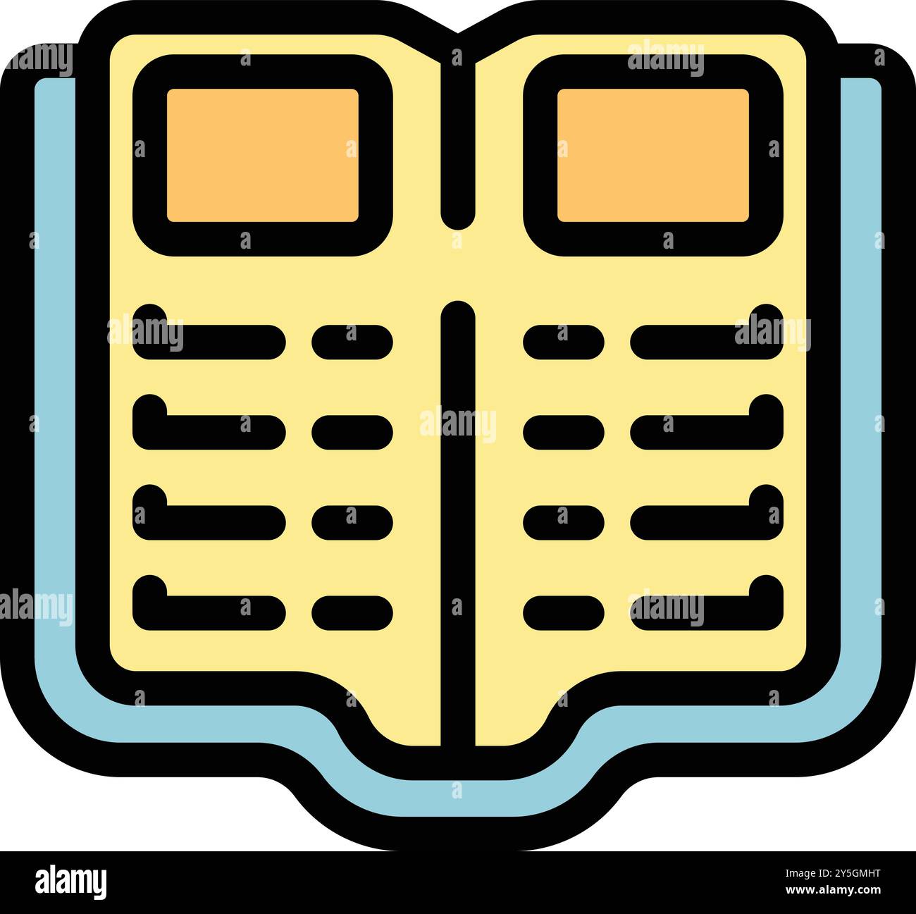 Open book icon illustrating a textbook, showing text and pictures ...