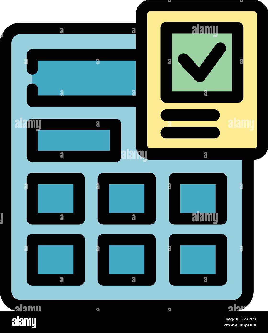 Calculator displaying check mark icon for successful accounting ...