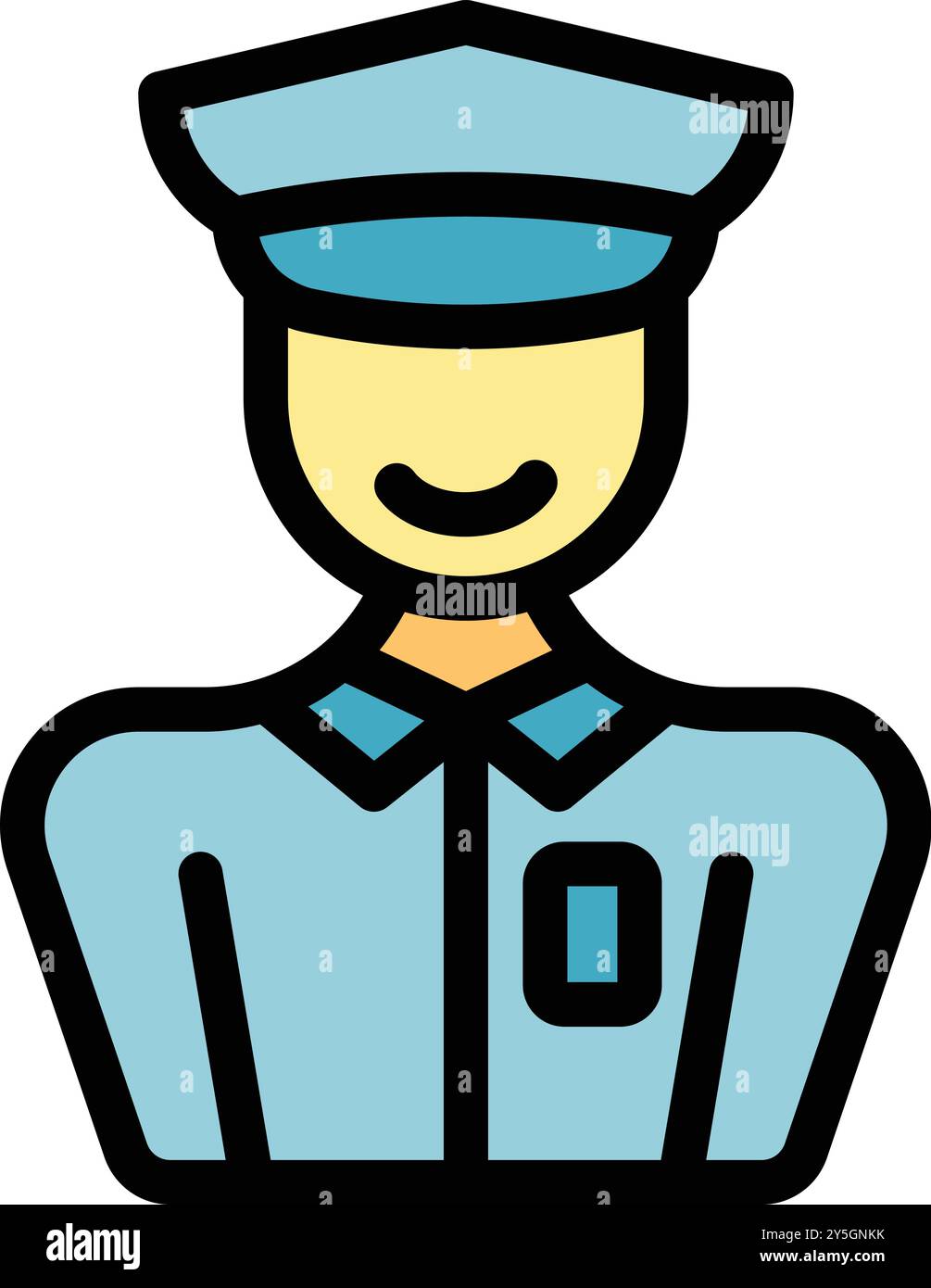 Smiling police officer wearing uniform and a hat icon, simple style ...