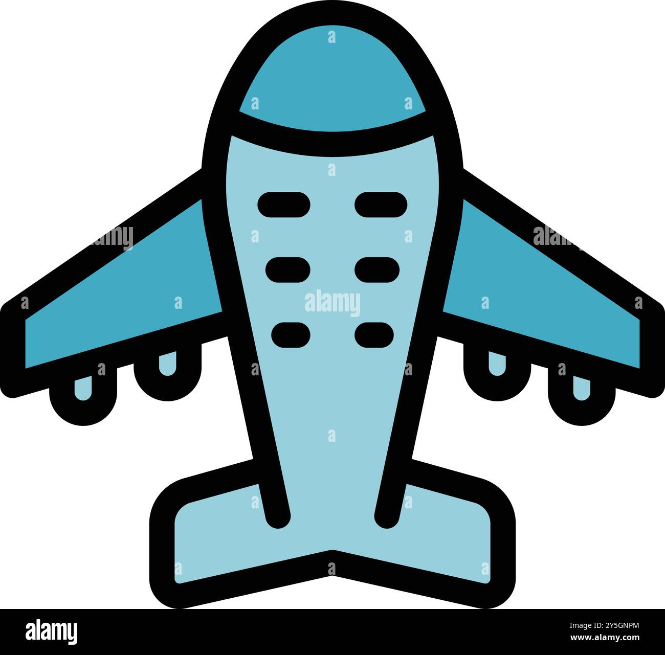 Simple stylized drawing of a large passenger plane taking flight from a ...