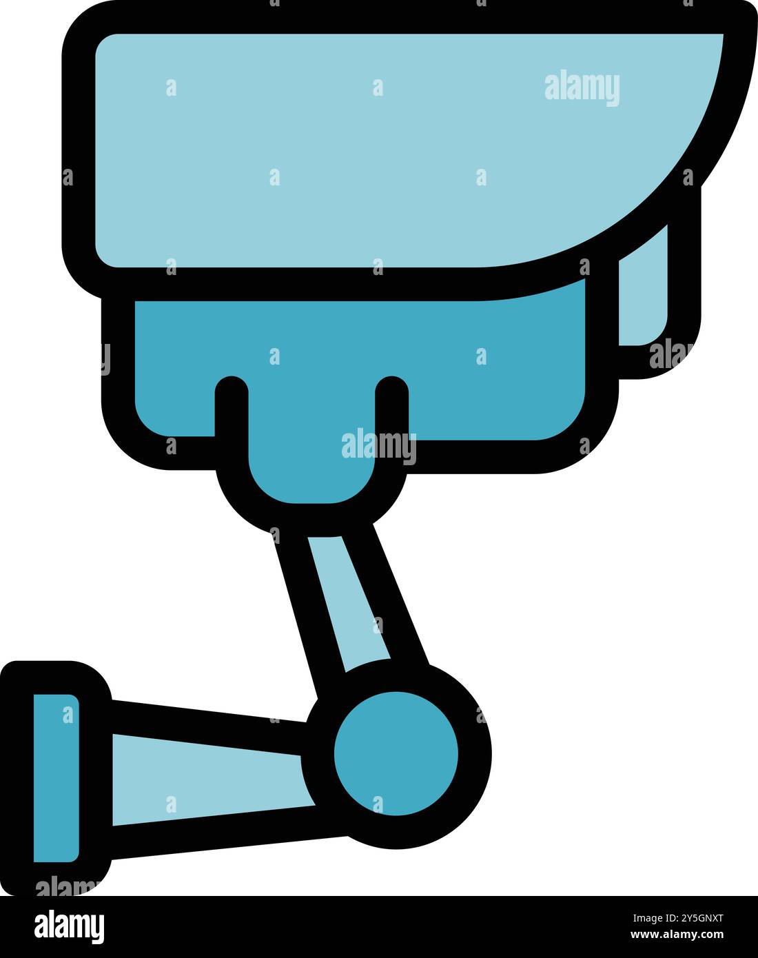 Blue security camera is mounted on a wall, providing surveillance and ...