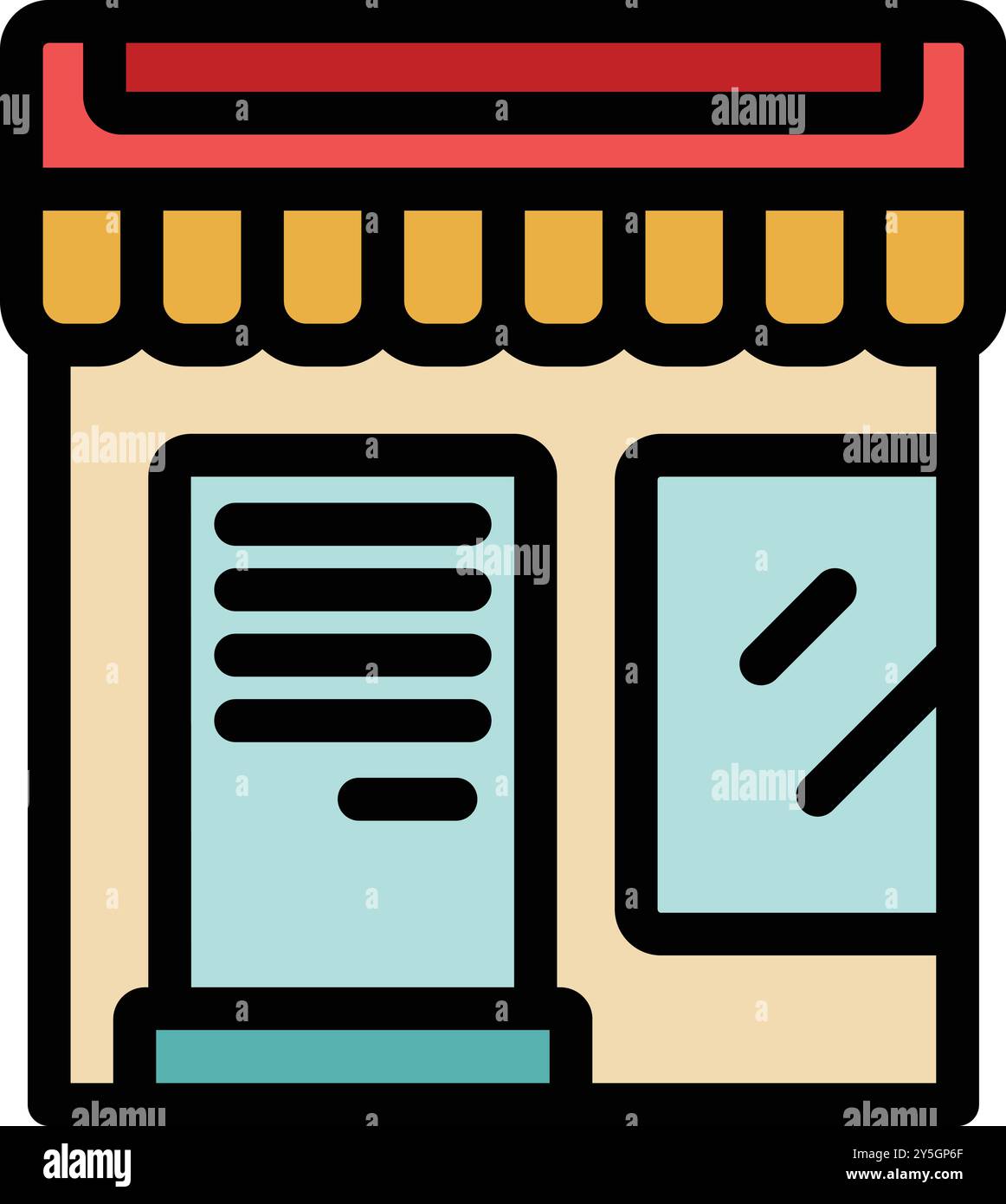 Small business storefront with striped awning and closed sign informing ...