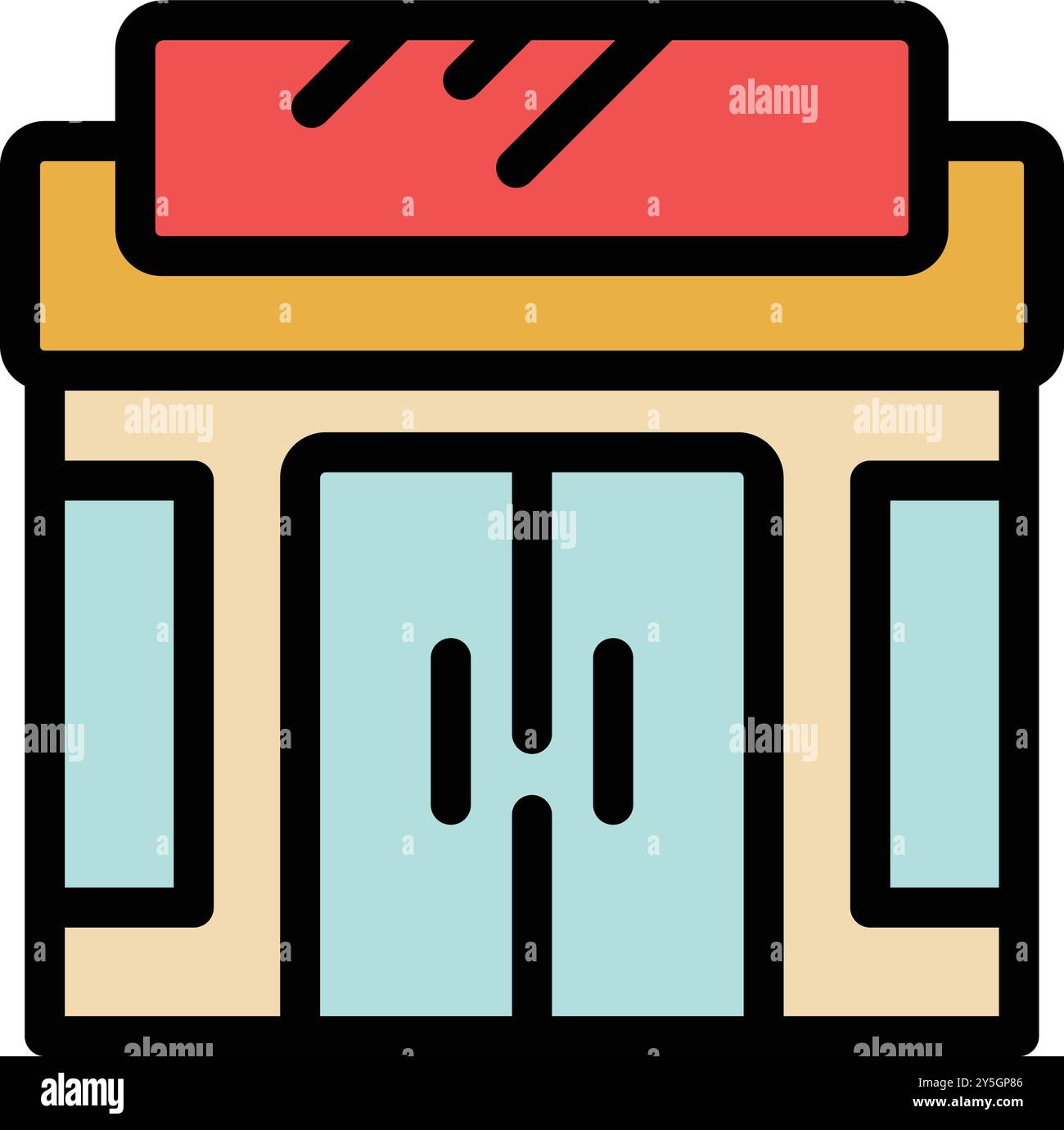 Colorful icon of a city store with big windows showing products for ...