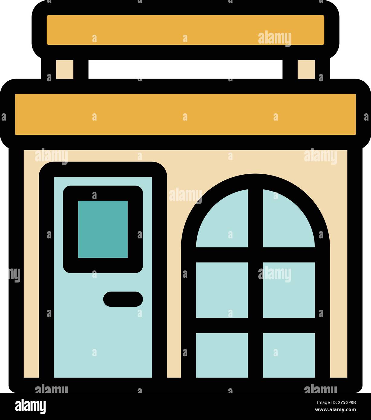 Small business building facade with canopy and windows, cartoon style ...