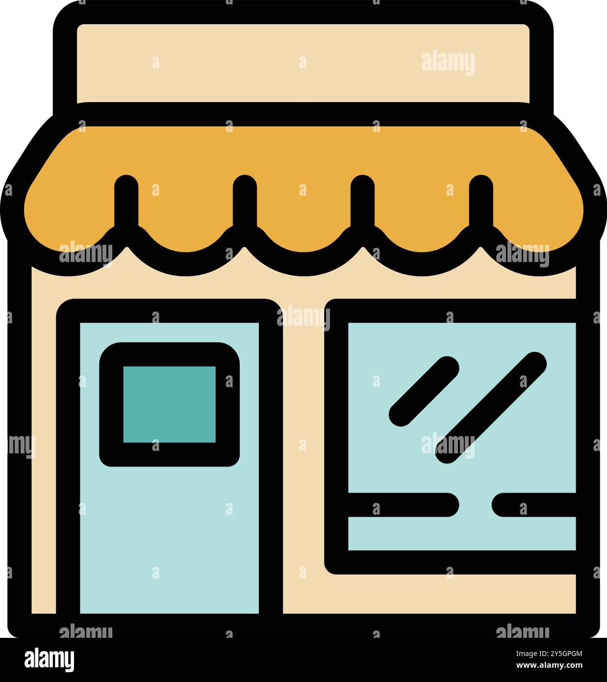 Simple colorful icon of a small business storefront facade with striped ...