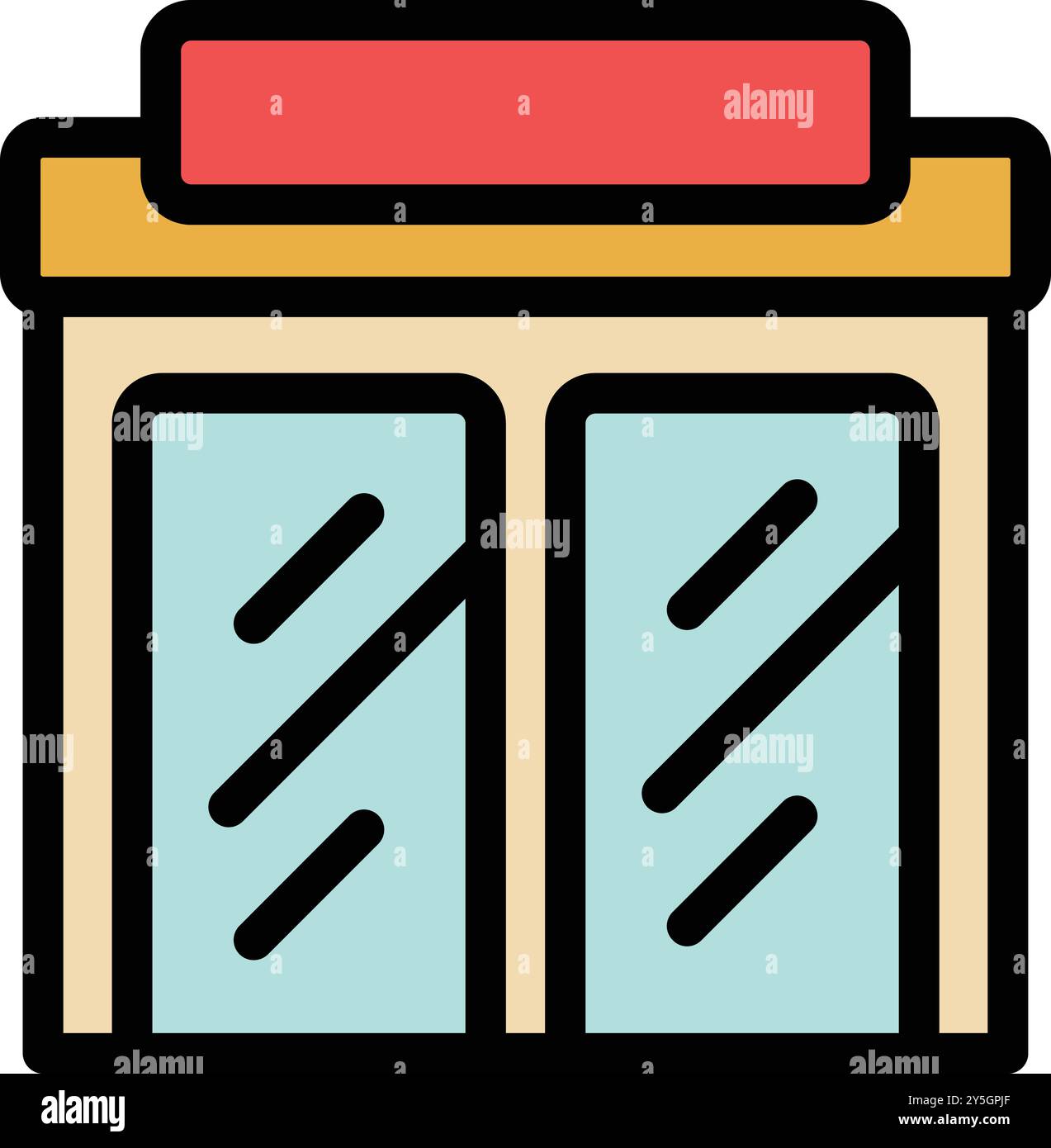 Simple store front icon, shop facade with big windows and signboard ...