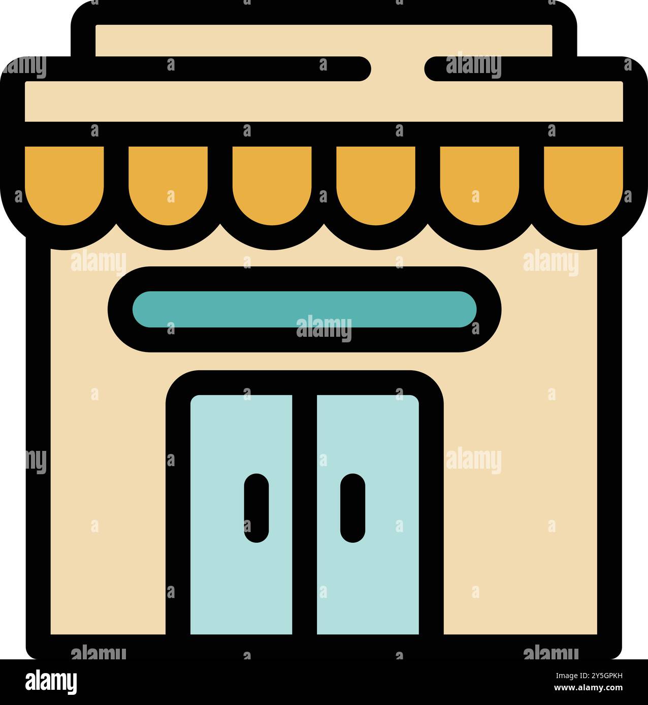 Local shop building facade with closed doors, icon illustration, in ...