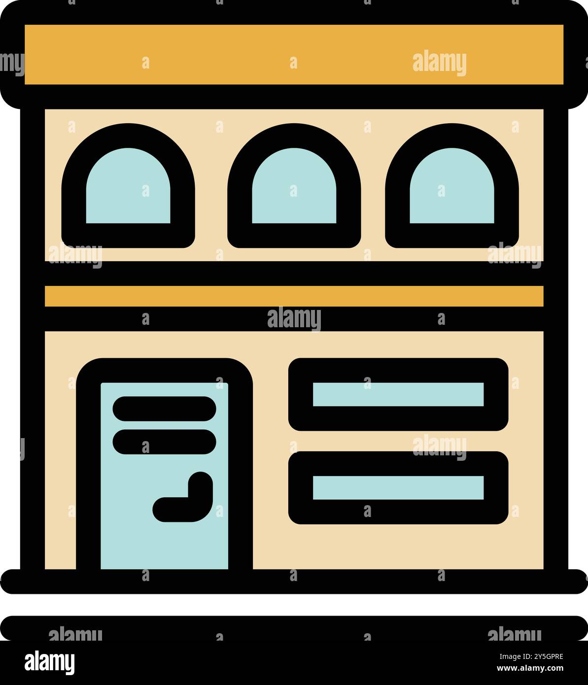 Modern two storey building with arched windows, large panoramic windows ...