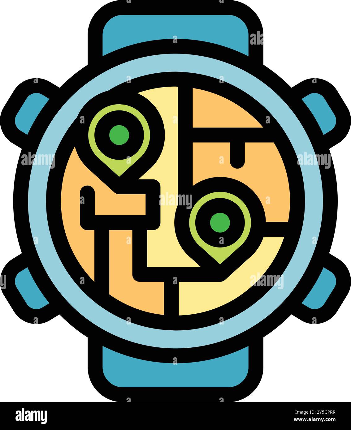 Smartwatch is displaying a gps location tracking app with a map and ...