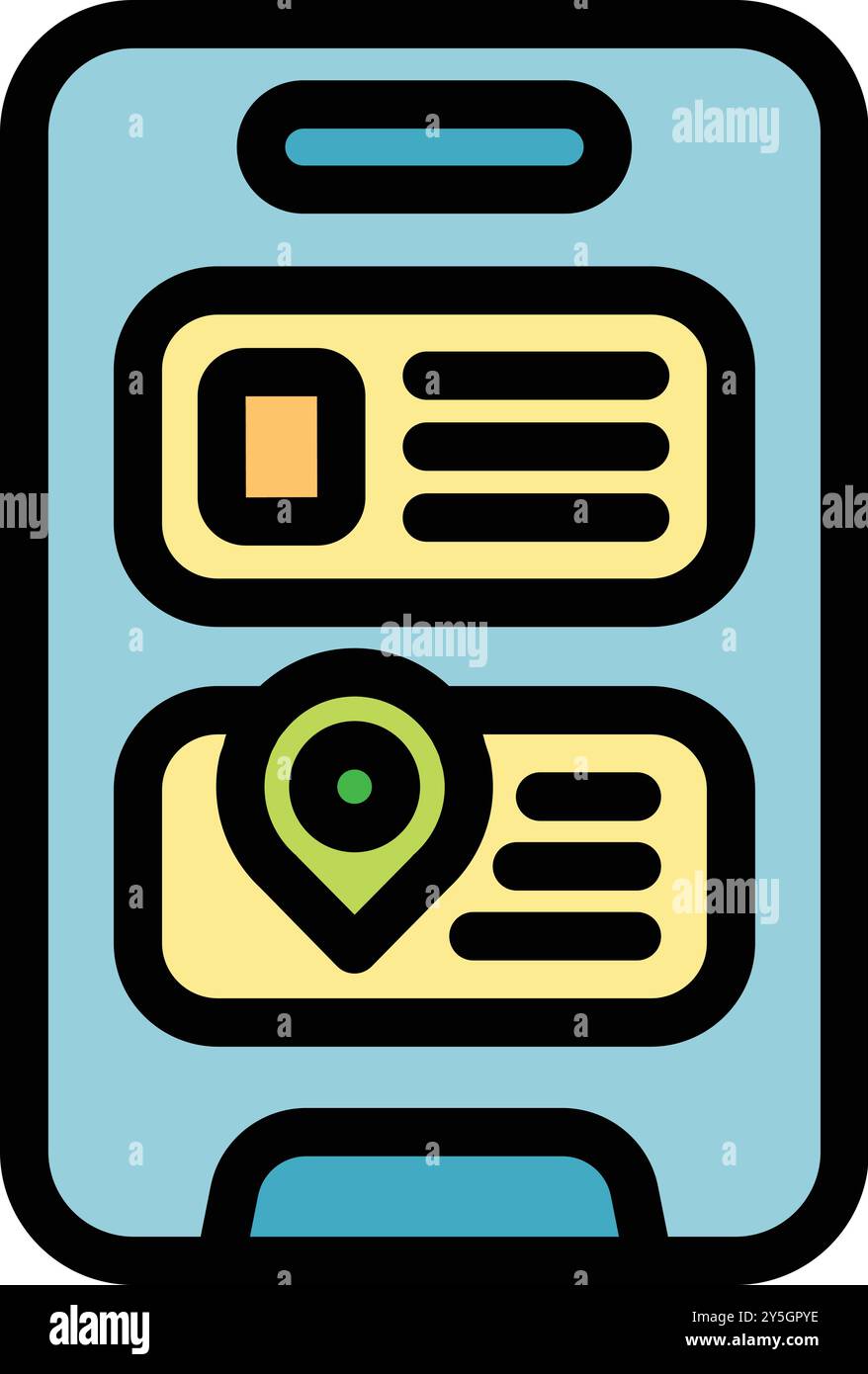 Smartphone showing gps navigation app interface with pin on the map ...