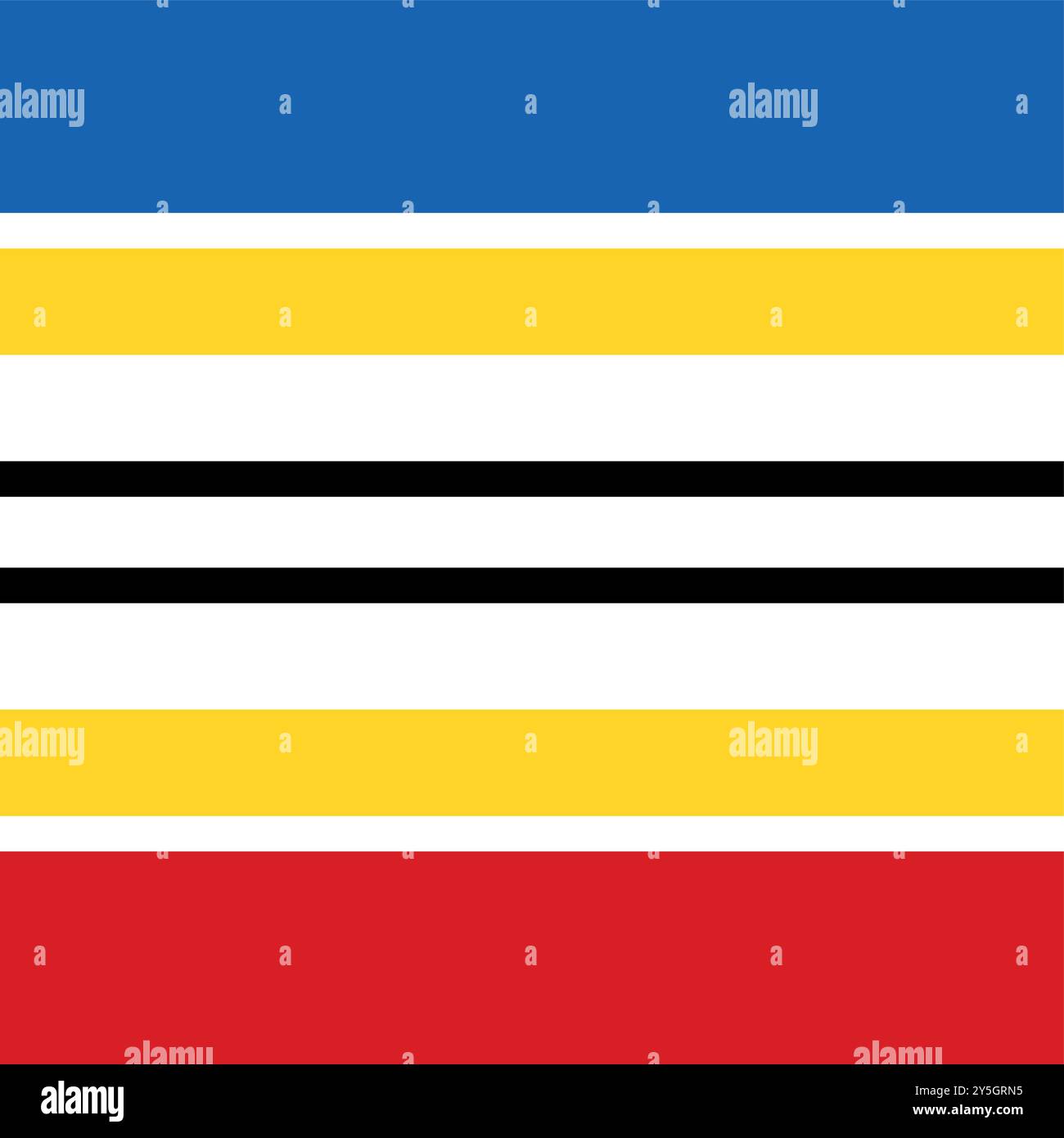A flag with red, yellow and blue stripes. The stripes are black and ...