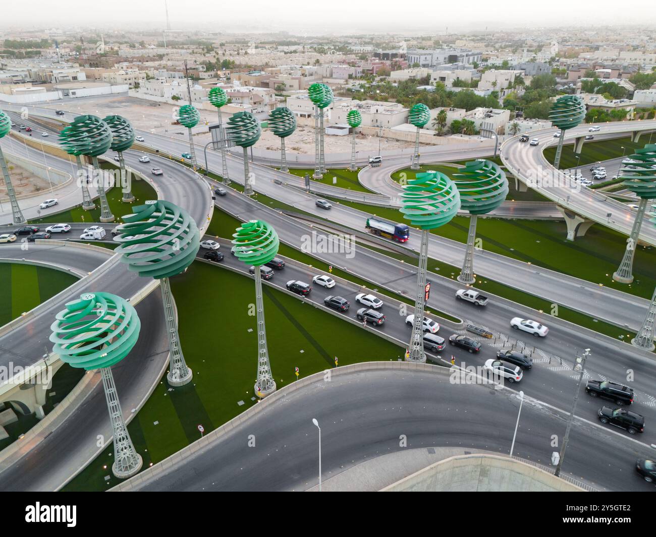Drone photo of busy motorway The Green Field Riyadh KSA Stock Photo - Alamy
