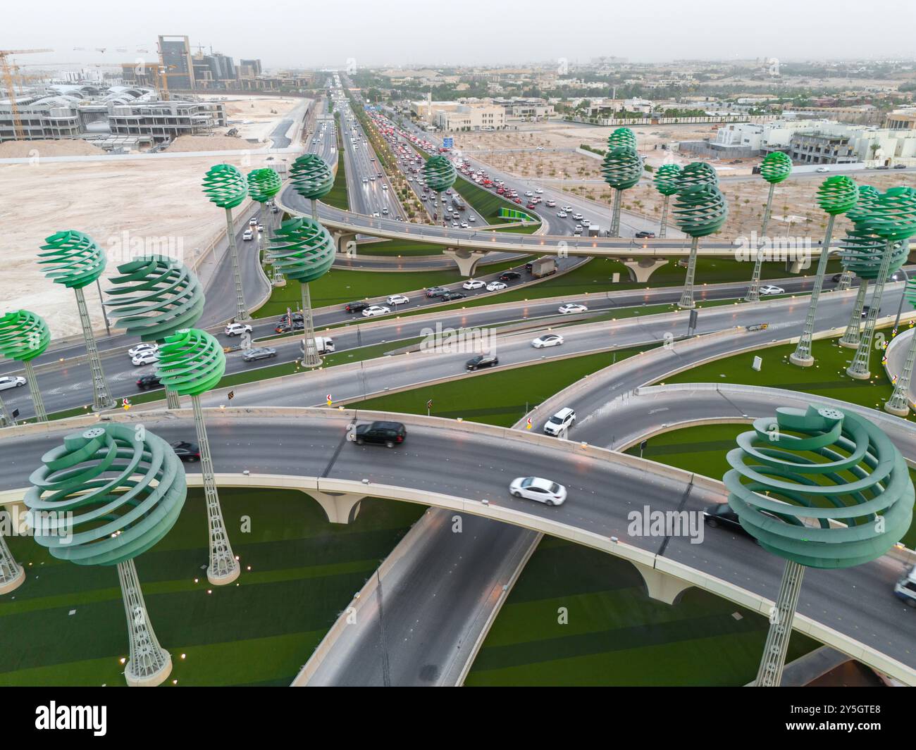 Drone photo of busy motorway The Green Field Riyadh KSA Stock Photo - Alamy