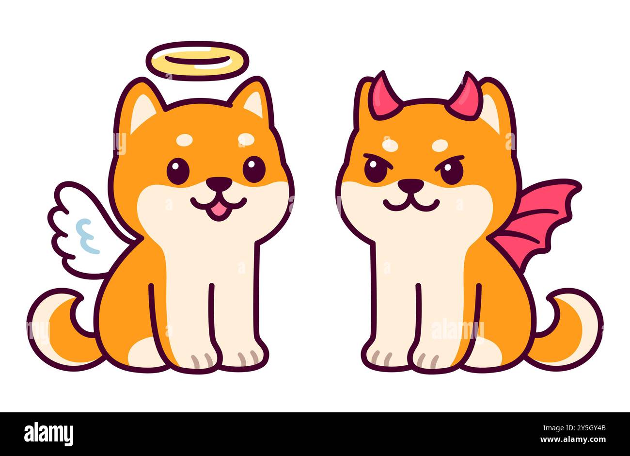 Angel and devil Shiba Inu dog, cute cartoon drawing. Simple kawaii ...