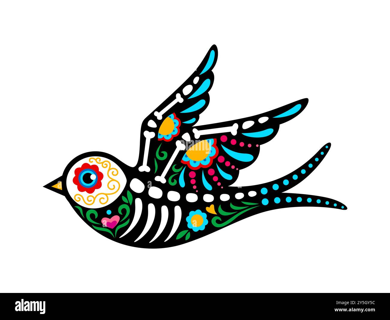 Day of the dead Mexican swallow bird animal skeleton tattoo, sugar ...