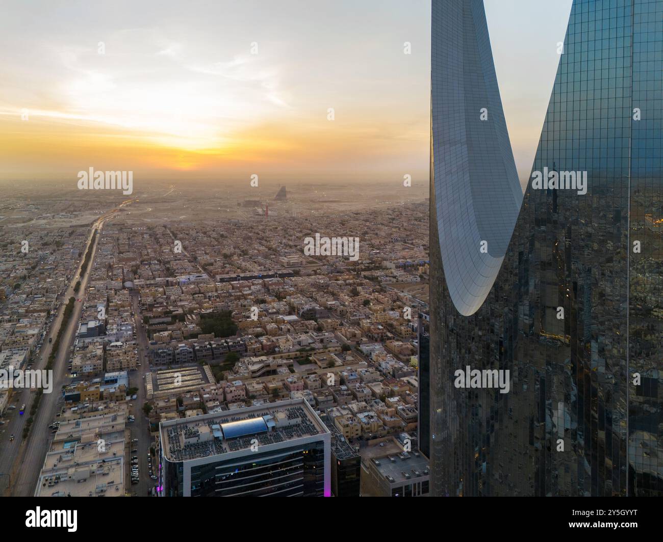 Drone shot flying. Saudi Arabia. Riyadh. Sunrise. Kingdom Tower Stock Photo - Alamy
