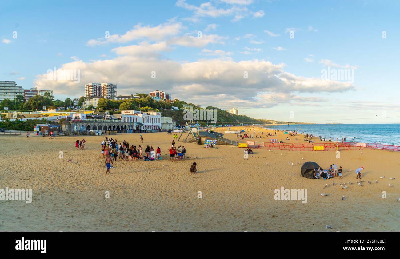 East Cliff Beach, Bournemouth, UK - July 21st 2024: People on the beach ...