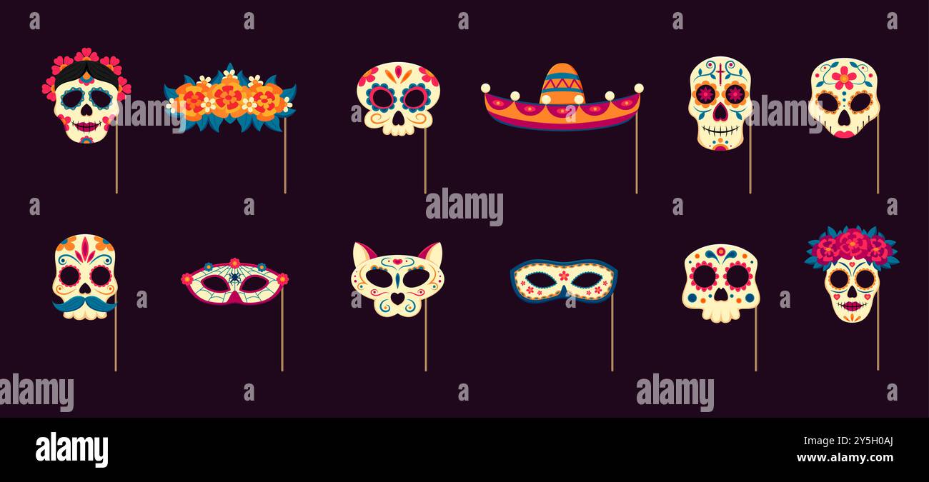 dead day photo booth masks with props. Mexican dia de los muertos ...