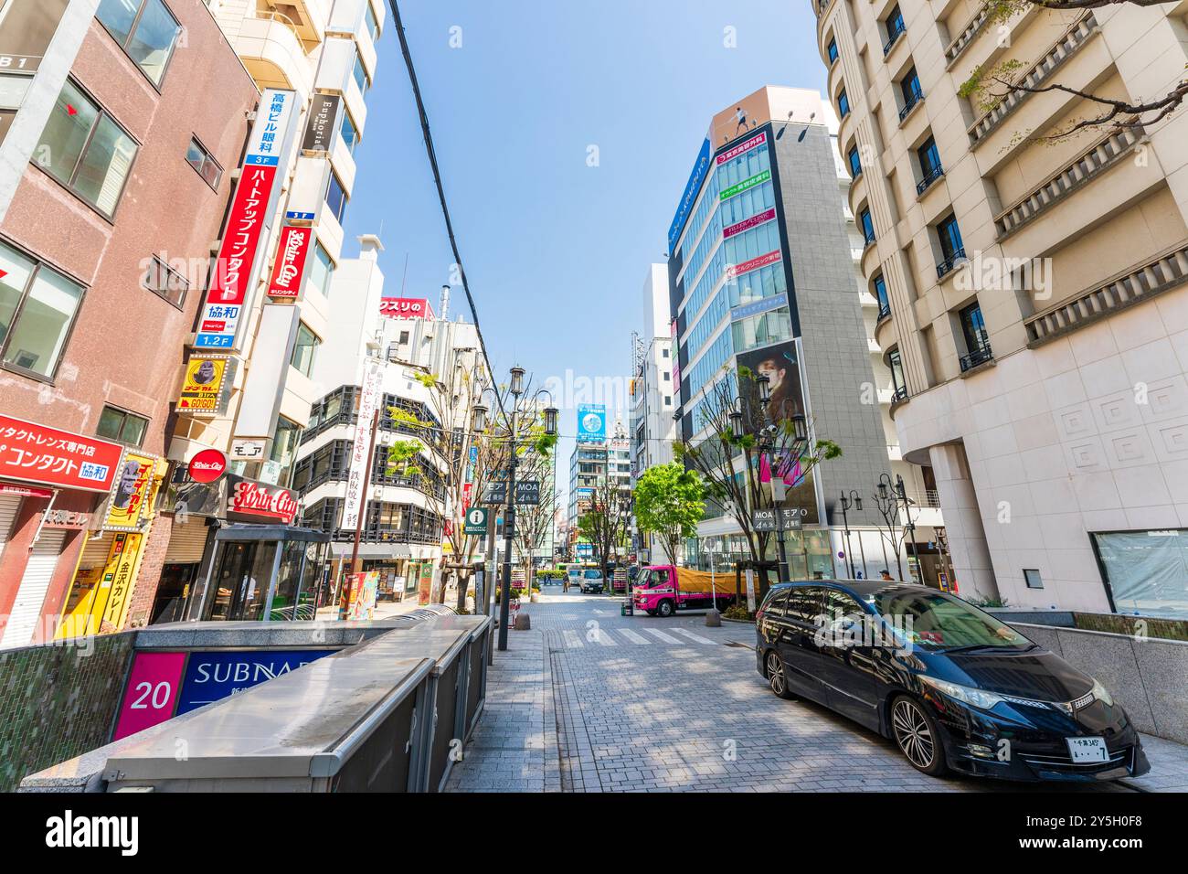 Wide angle viewpoint of MOA 4th Street in Shinjuku in the sunny morning ...