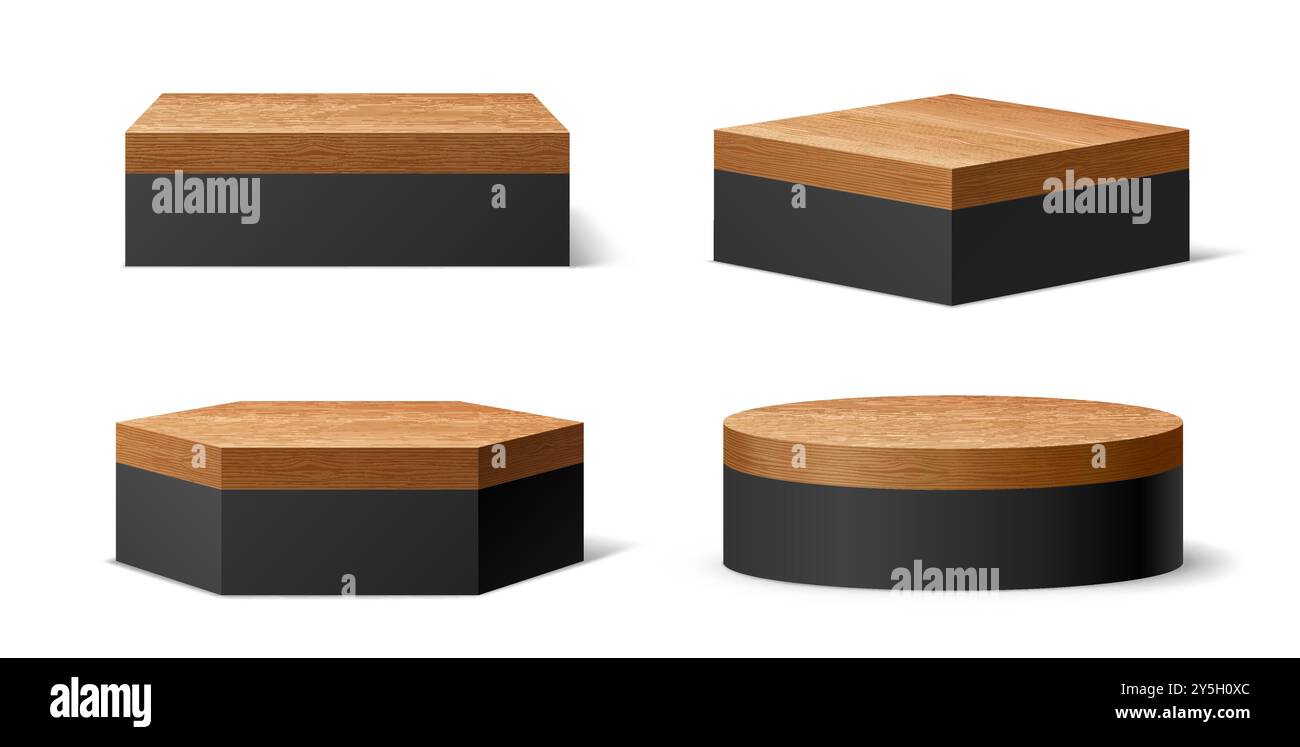 3d black podium stage with wooden floor plate for showcasing products ...