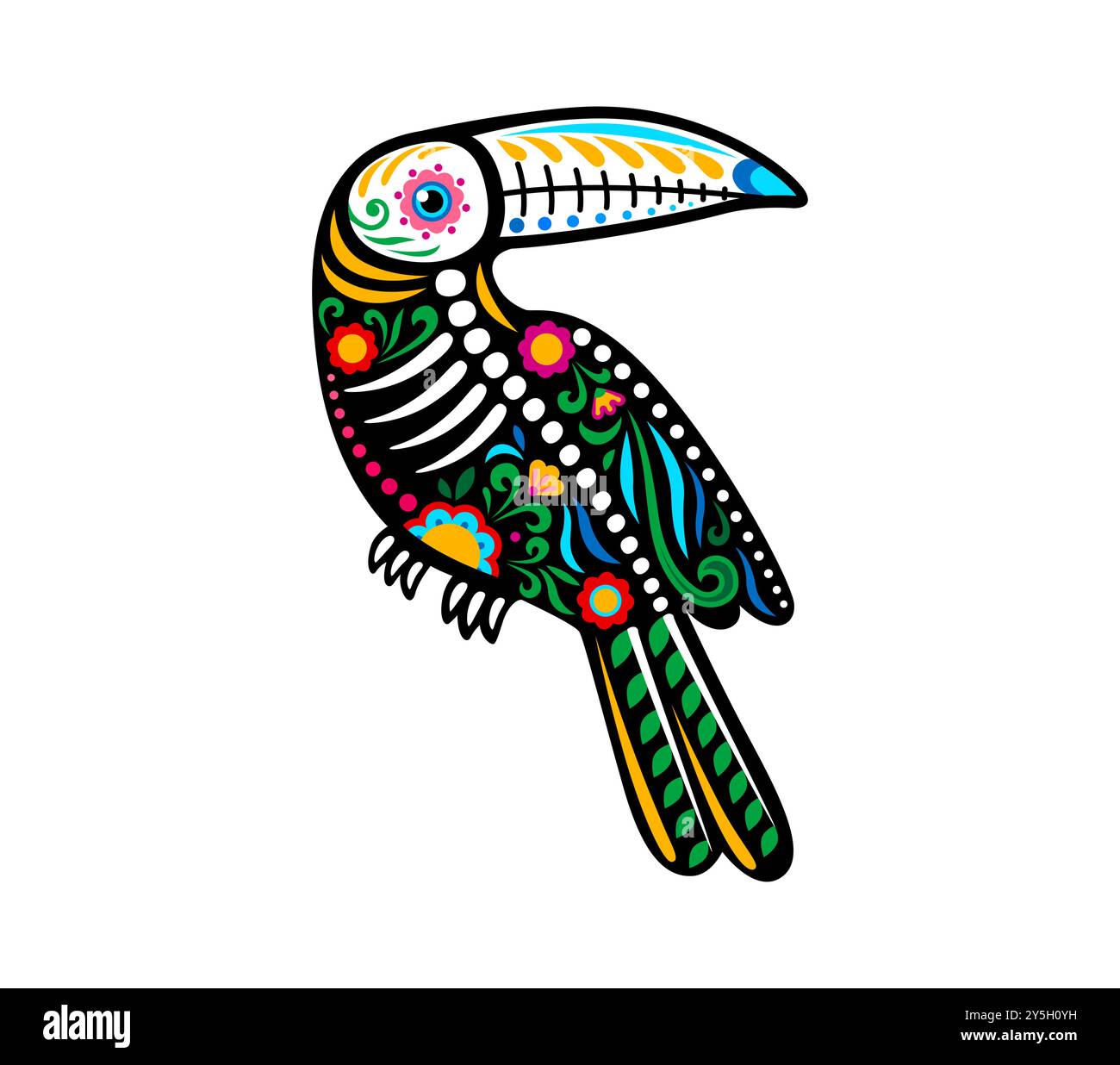Day of the dead Mexican toucan bird animal skeleton tattoo. Isolated ...
