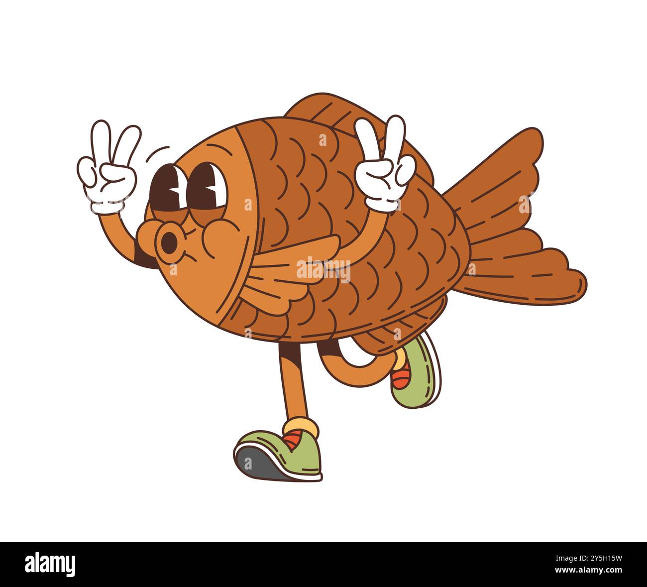 Retro Japanese taiyaki fish groovy character in cartoon comic, vector ...