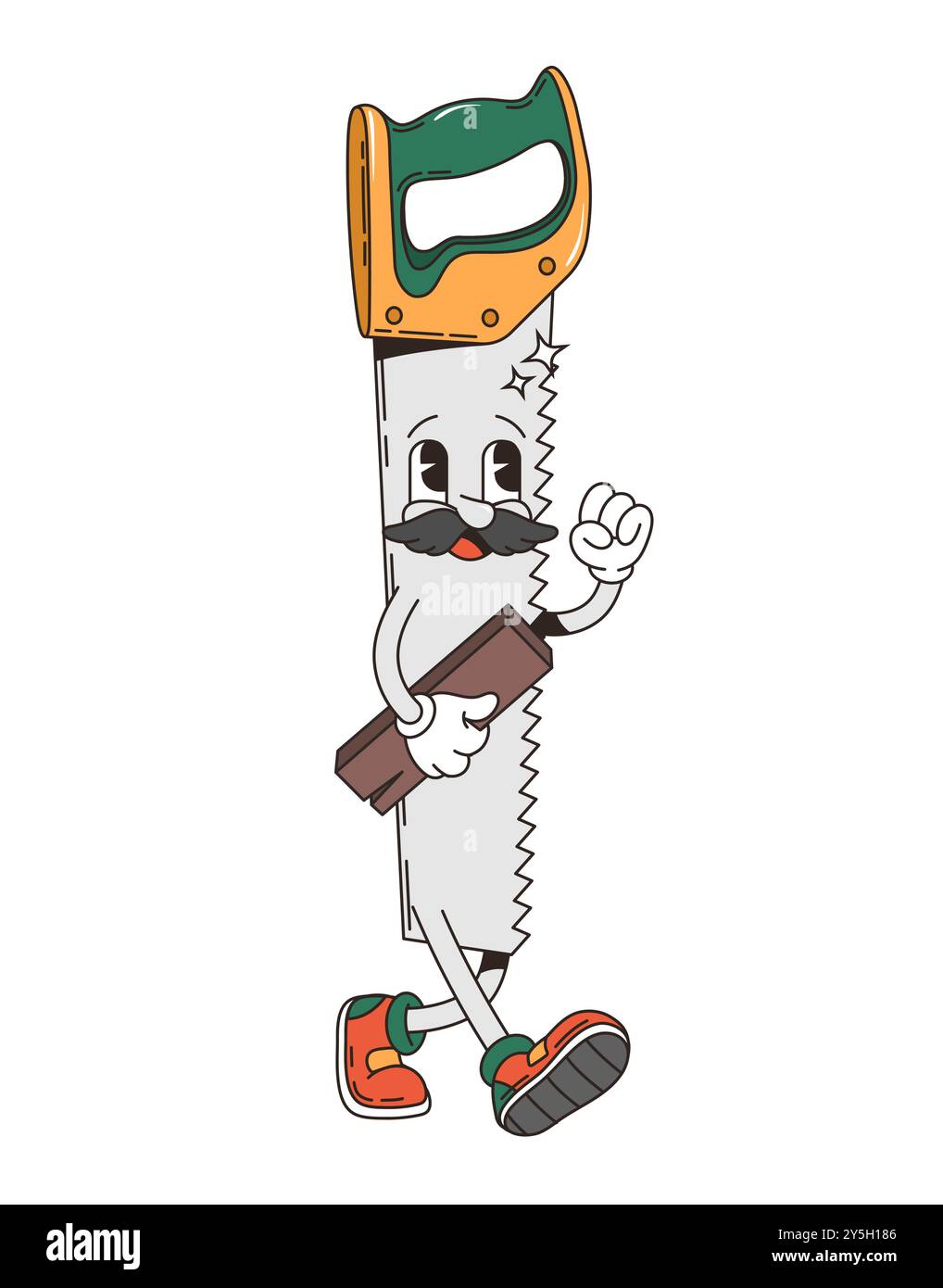 Retro groovy hand saw, cartoon funny character of carpentry tool ...