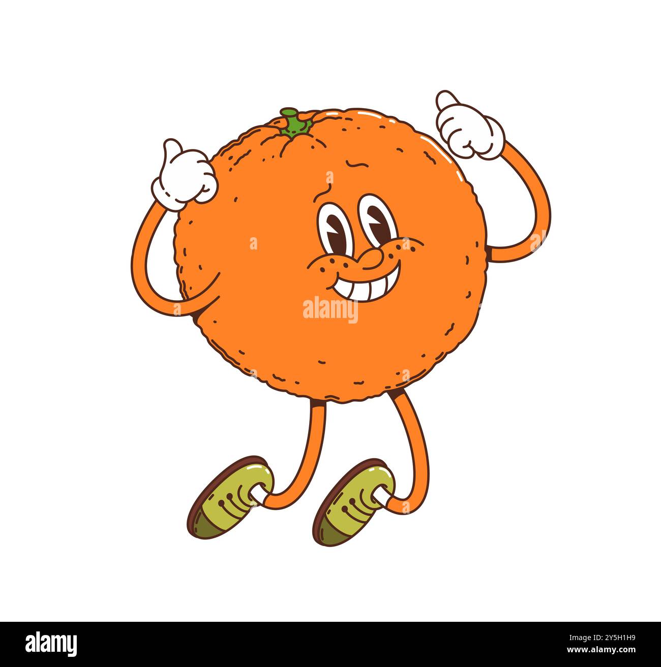 Cartoon groovy orange fruit character jumping with happy and joyful ...