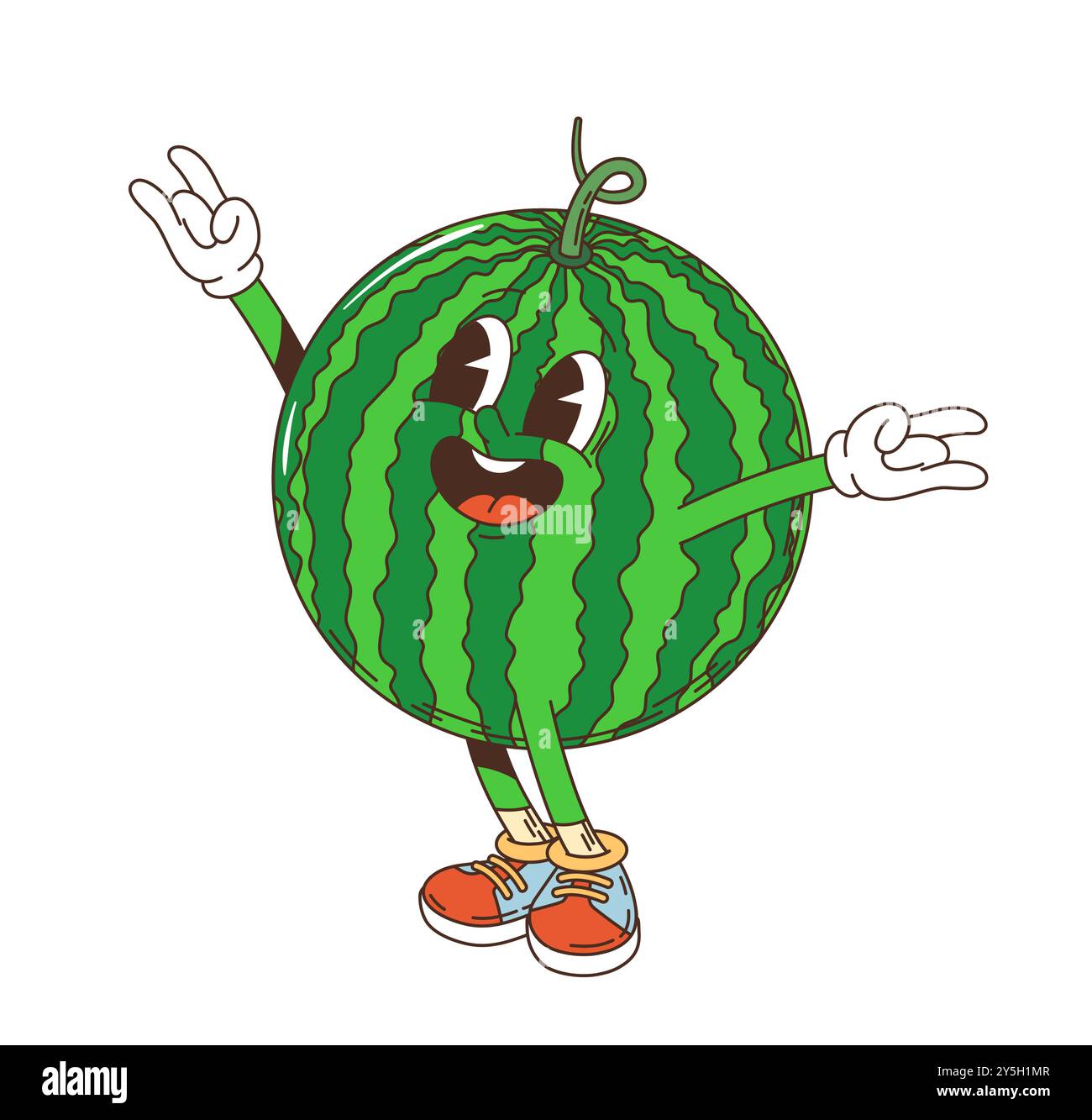 Cartoon groovy watermelon retro character. Isolated vector vintage ...