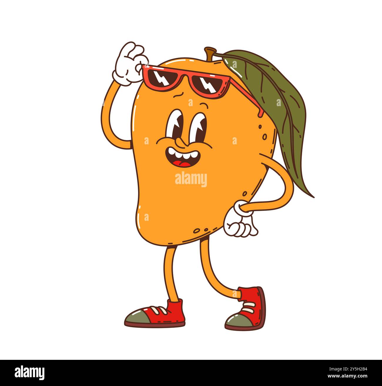 Cartoon groovy mango fruit character sporting stylish sunglasses and ...