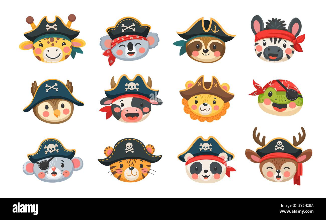 Cartoon animal pirates, filibusters, corsairs and captain sailor ...