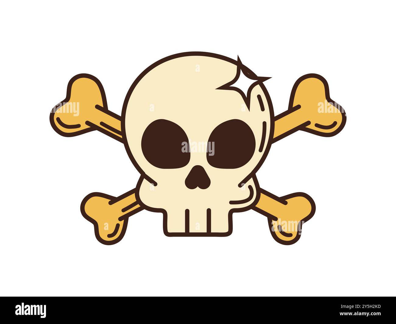 Cartoon groovy skull with crossbs, pirate and corsair jolly roger ...