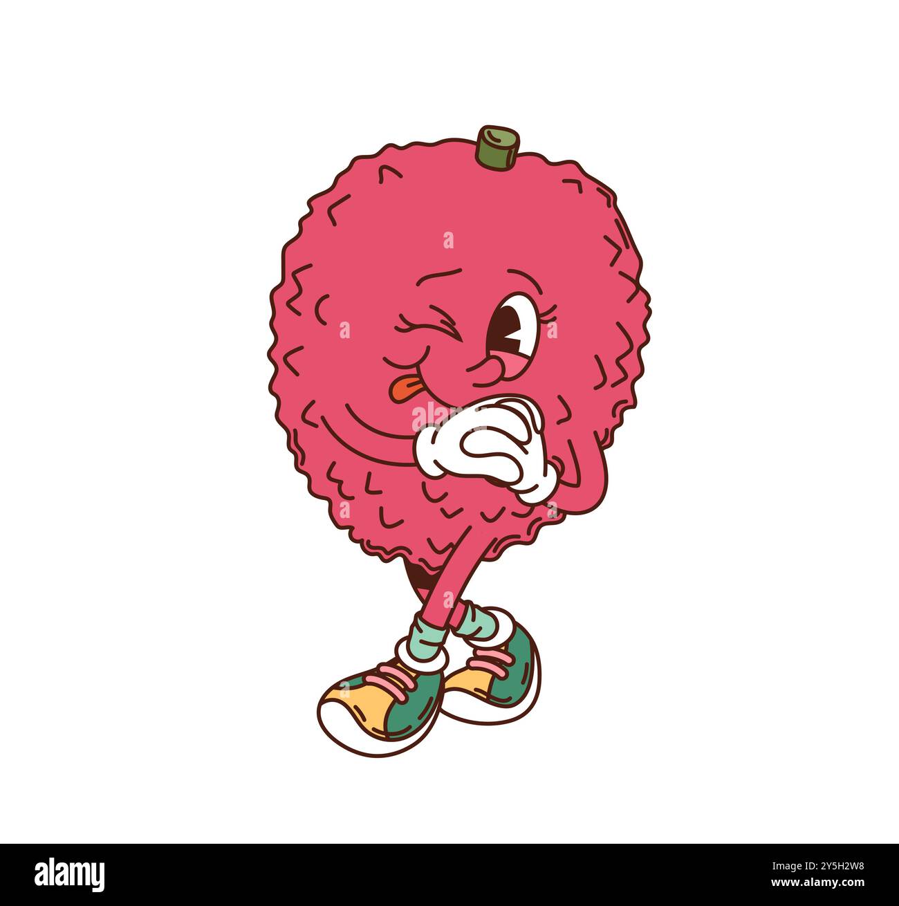 Cartoon groovy lychee fruit character sticking tongue, winking and ...