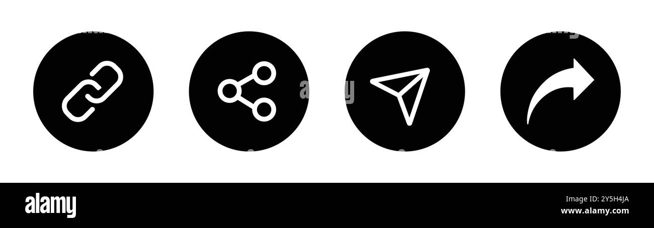 Share icon button set in black circle. Share icon set isolated on white ...