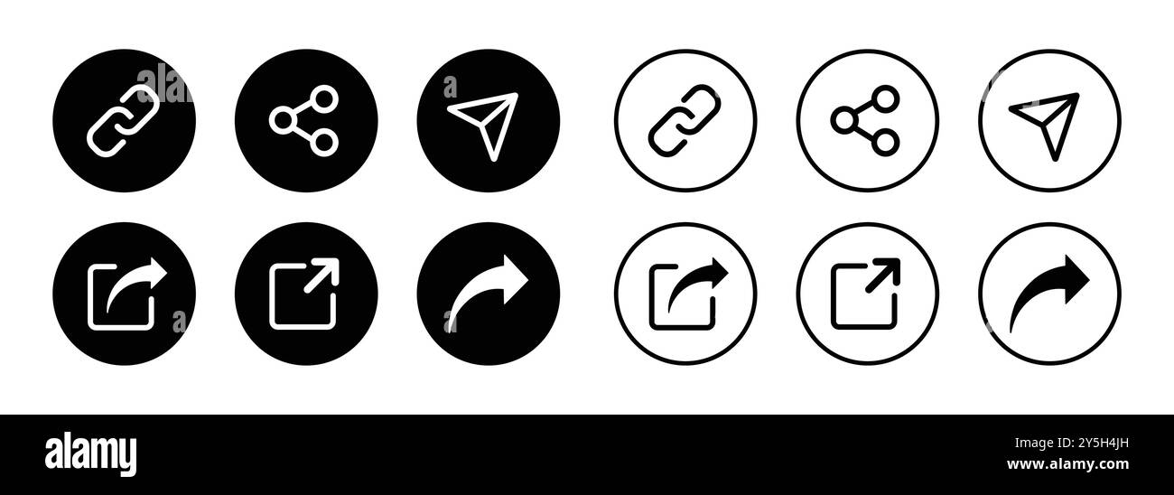 Share icon buttons set in circle. Share icon set isolated on white background. Share icon in ...