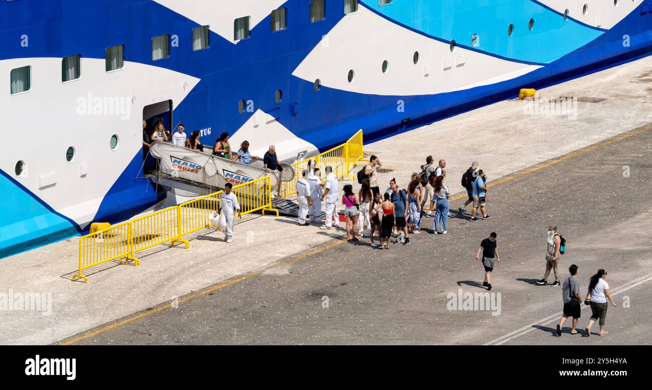 Mano cruise ship Crown Iris, Rhodes cruise port, Greece with passengers ...